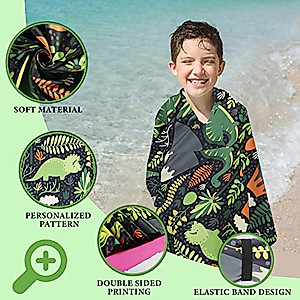 QQP Microfiber Kids Beach Towels & Pouch,60"x30"Lightweight Sand Free Quick Dry Beach Towels for Kids,Personalized Cute Double Sided Patterns Travel Towels for Boys & Girls（Dinosaur）