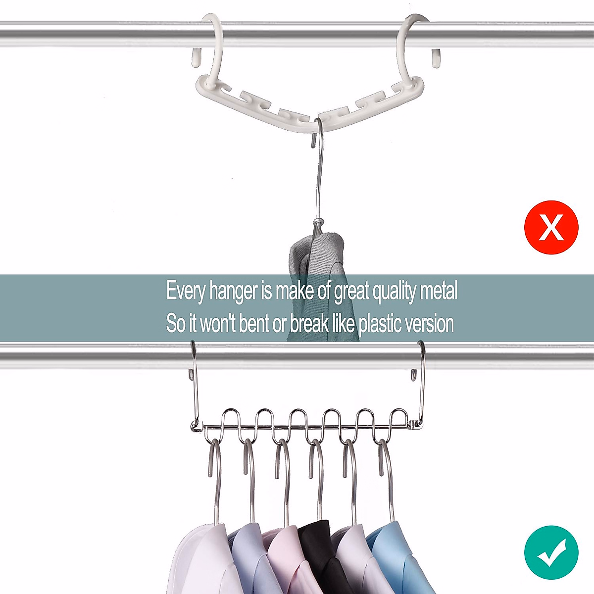 Meetu Space Saving Hangers Magic Cloth Hanger Metal Closet Organizer for Closet Wardrobe Closet Organization Closet System (Pack of 12)
