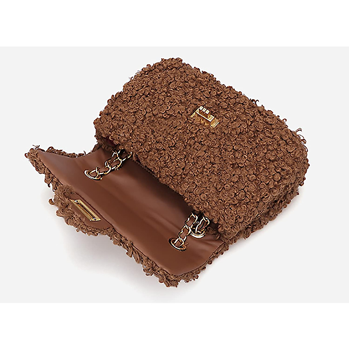 Women Plush Shoulder Bag Fashion Fluffy Crossbody Purse Soft Warm Shopping Dating Bag with Adjustable Chain Strap Indie Cute Tote Bags(Brown)