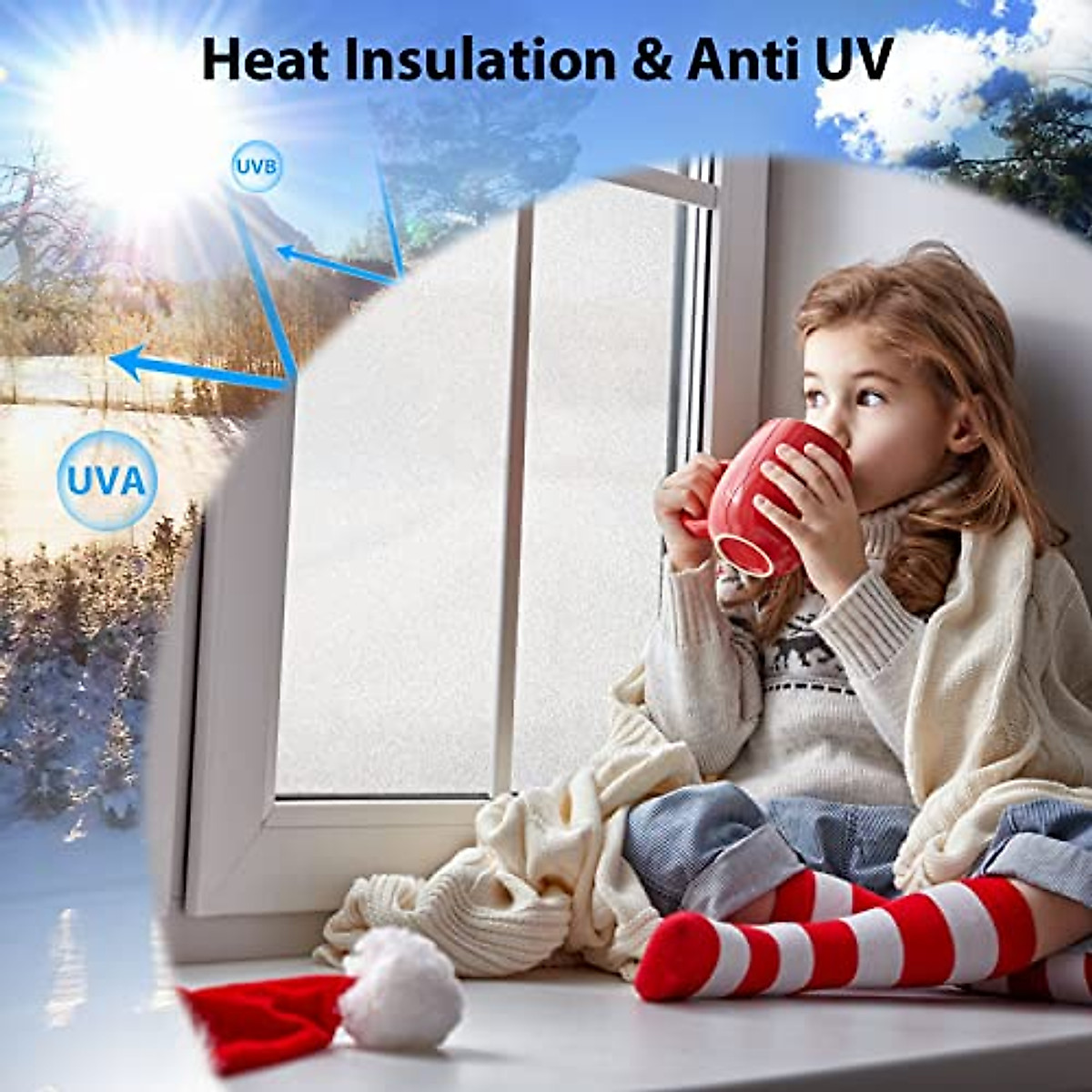 Dovesail Frosted Glass Window Film, Window Privacy Film with 3 Pieces Tools, Removable Static Cling Window Sticker Non-Adhesive Privacy Protection for Home Office,17.5 x 78.7 Inch, Matte Pure