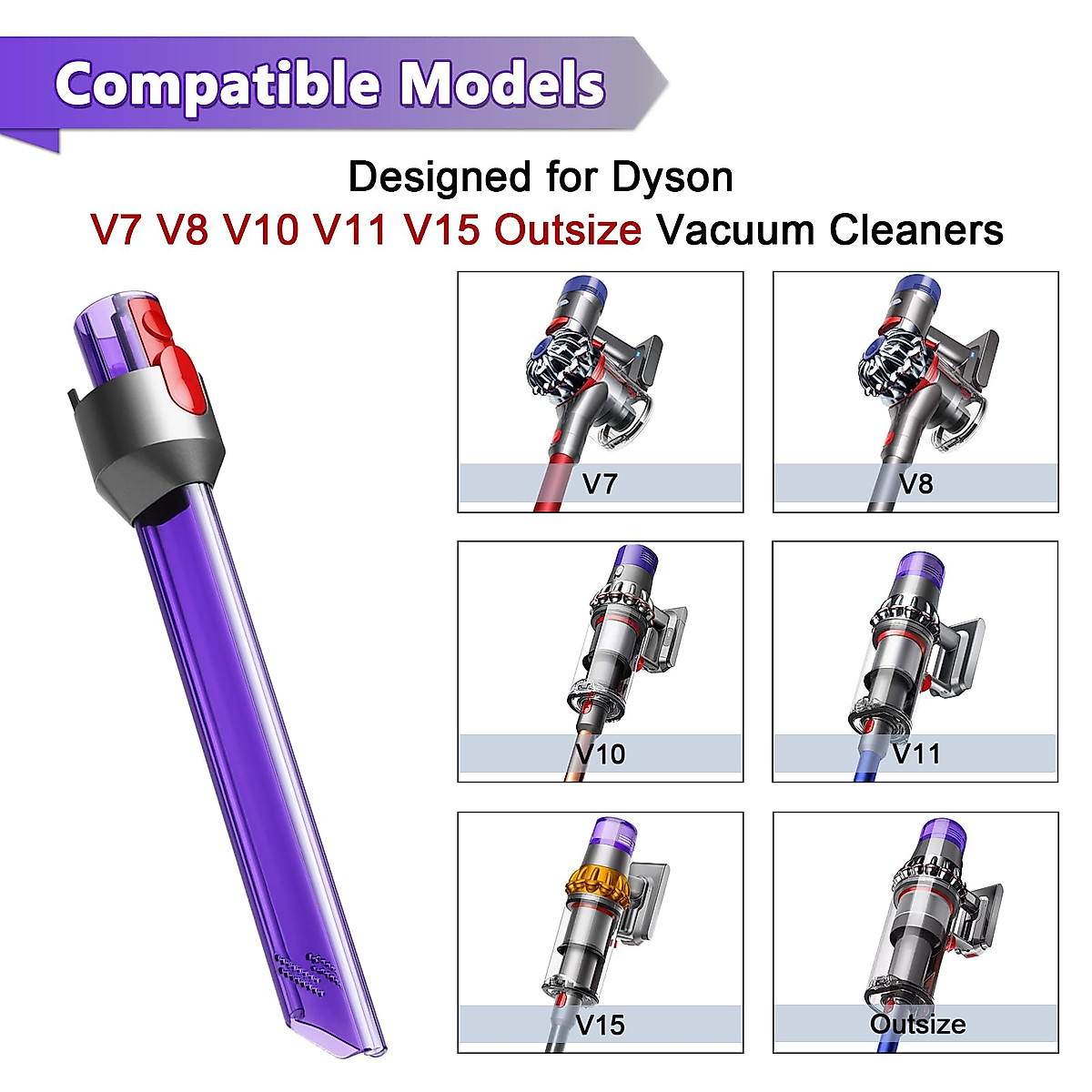 ilovelife Crevice Tool Nozzle Brush with Led Lights Quick Release for Dyson V7 V8 V10 V11 V15 Cordless Vacuum Cleaner Parts