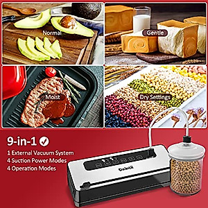 Precision Food Vacuum Sealer Machine, Daintii 85Kpa Automatic Vacuum Air Sealing System with 9-in-1 Preset & Built-in Cutter, Includes Starter Kit