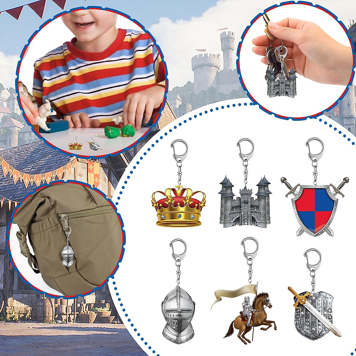 YYMYMGJ Medieval Knight Party Favors 12 PCS Medieval Knight Themed Acrylic Key Chains for Knight Costume Cosplay Crusader Knight Birthday Party Mardi Gras Ball Graduation Prom Decorations Supplies