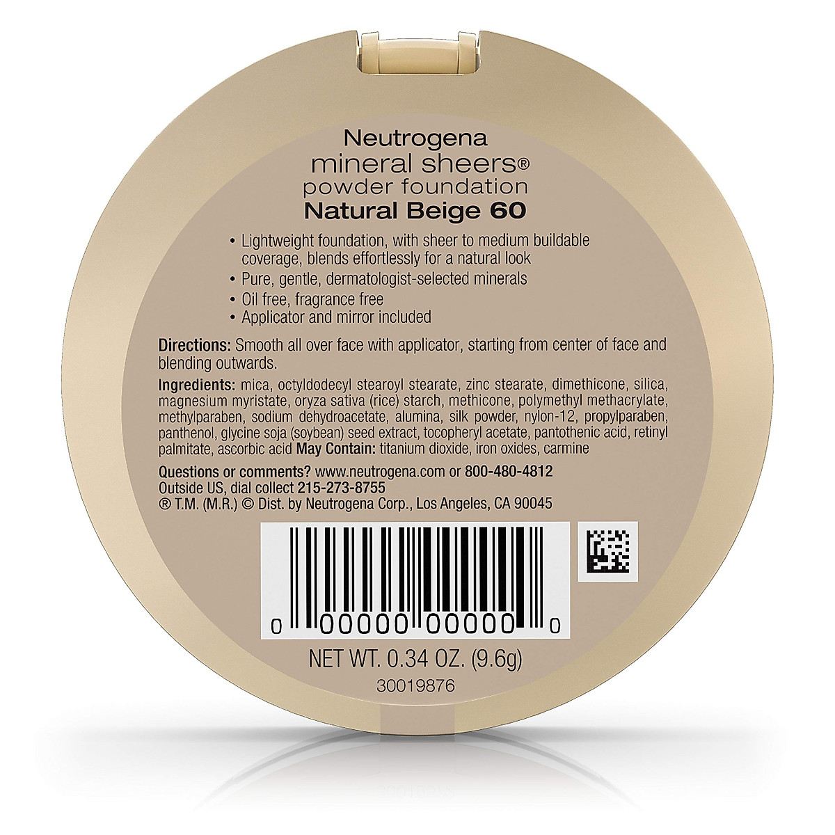 Neutrogena Mineral Sheers Powder Foundation, Natural Beige 60, 0.34 Ounce