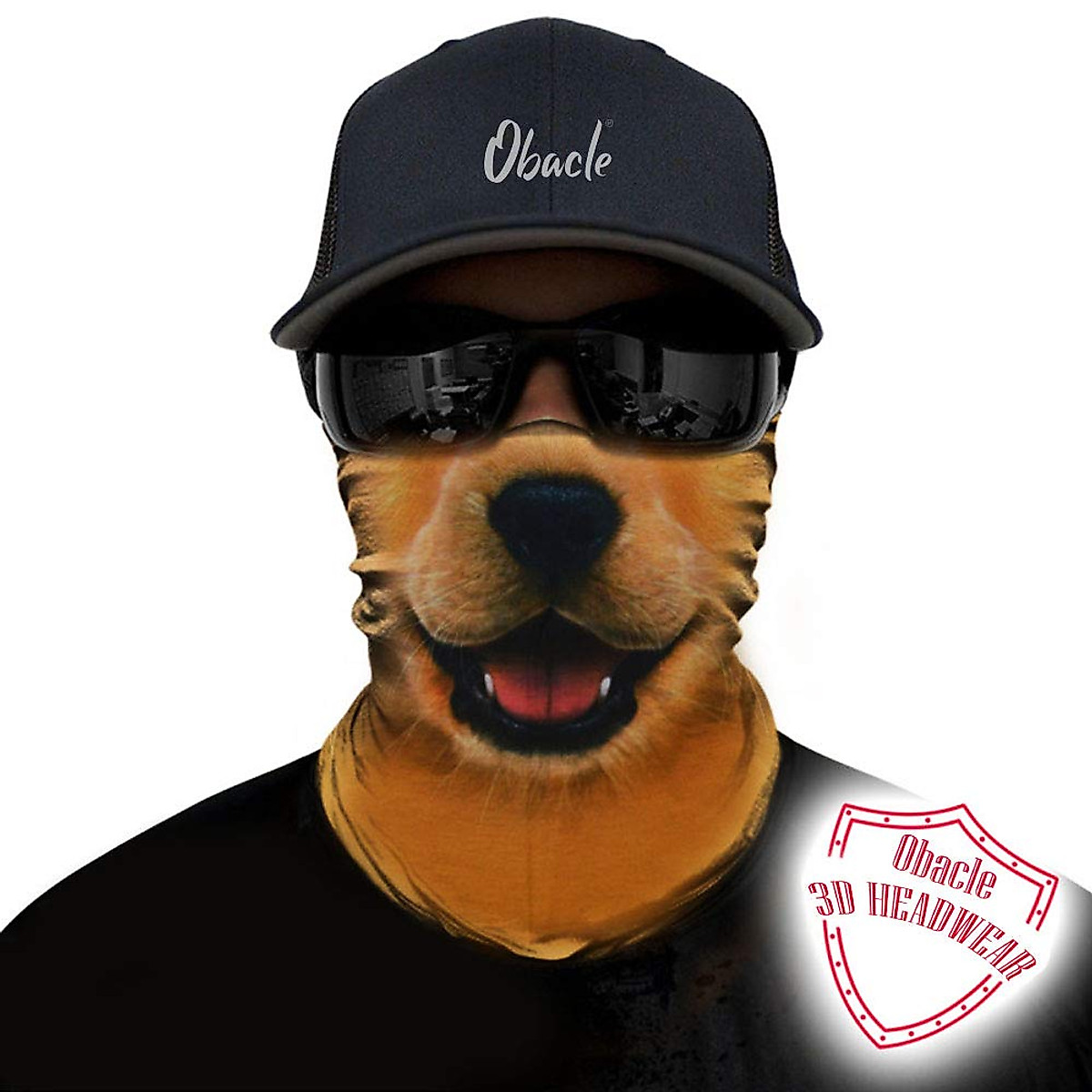 Obacle Seamless Face Mask Bandana Half Dog Face Mask Dust Wind Sun Protection Durable Thin Neck Gaiter 3D Tube Face Cover Mask for Men Women Motorcycle Riding (Dog Cute Open Mouth Yellow)