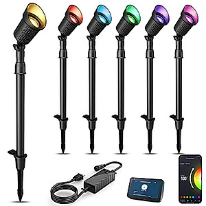 XMCOSY+ Low Voltage Landscape Lights, 300LM Outdoor Landscape Lighting with APP Control, Dimmable Warm White &RGB, Work with Alexa, 12V 6W Aluminum LED Pathway Lights Spotlights for Garden Yard(6Pack)
