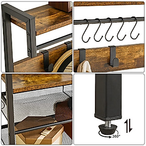 IBUYKE Coat Rack Shoe Rack, 4 in 1 Multi-Function Hall Tree with Slant Adjustable Shoe Storage, 5-Tier Storage Shelf and 9 Hooks Removable, Industrial Accent Furniture for Entryway, UTXJ008H