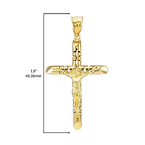 14K Yellow Gold Artistic Pierced Crucifix Cross Pendant Charm