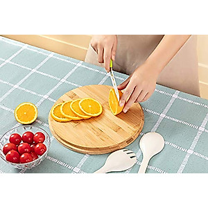 GEHE Bamboo Salad Bowl with Servers Set - Large 9.8 inches mixing bowls Solid Bamboo Salad Wooden Bowl with Bamboo Lid Spoon for Fruits,Salads and Decoration (White, 9.8INCH)