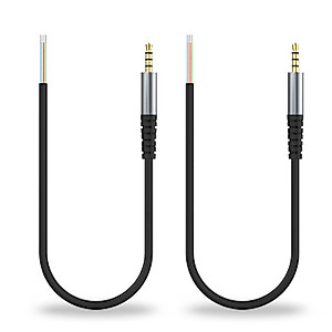 HIEbee Replacement 3.5mm 1/8" TRRS Stereo Male Plug to Bare Wire Open End Audio Cable for Headphone Headset Earphone Microphone Cable Repair(2 Pack1ft)