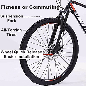 26 inch Mountain Bike, 21-Speed Mountain Bicycles, Comfort MTB with Front Suspension and Disc Brakes, Mens and Womens Commuting City Road Bike (Black Red)
