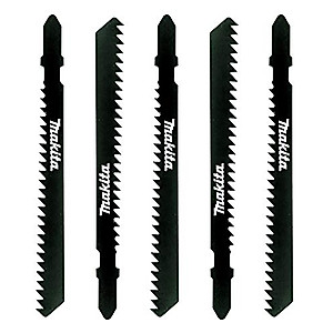Makita 5 Piece - T Shank Wood Jigsaw Blades For Jig Saws - Fast & Straight Cuts For Soft Wood & PVC - 4" 8 TPI HCS Saw Blades