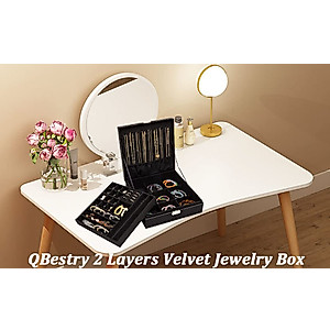 Jewelry Box for Women, QBeel 2 Layer 36 Compartments Necklace Jewelry Organizer with Lock Jewelry Holder for Earrings Bracelets Rings - Black