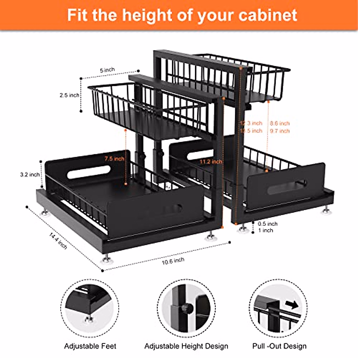 Under Sink Organizer,Pull Out Cabinet Organizer 2 Tier Slide Out Sink Shelf Cabinet Organizer and Storage,Adjustable Metal Under Counter Organizers Multi-Use for Under Kitchen Bathroom Organization