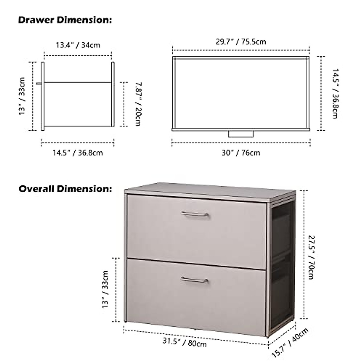 TOPSKY 2 Drawers Wood Lateral File Cabinet for Letter Size/A4/Legal File Full Extension Soft Close Concealed Slide (Black)