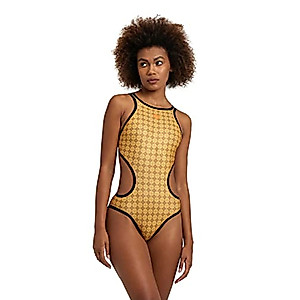 Arena Women's Standard Single Design Seamless One Piece Swimsuit, Gold-Multi Black, 34