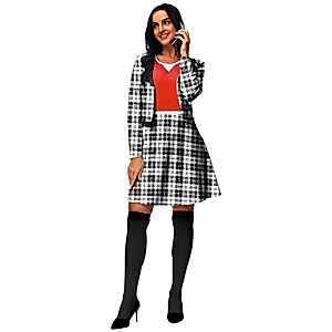 Remimi Adult Halloween Dee Clueless Costume Dresses Long Sleeve Black Plaid Cosplay Outfits L