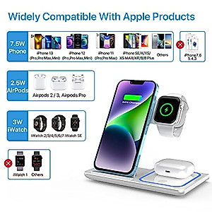 Wireless Charger, 3 in 1 Wireless Charging Station for Apple iPhone/iWatch/Airpods,iPhone 15,14,13,12,11 Series/Pro/Pro Max/XS Max/XR/XS/X/8/Plus,iWatch 7/6/SE/5/4/3/2,AirPods 3/2/pro（White）