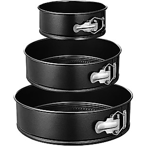 RFAQK 150PCs Cake Pan Set for Baking + Cake Decorating Supplies: 3 Round Non Stick Springform Pan Set (4, 7, 9 inches),24 Icing Tips,Cake Leveler–Multi-functional Leak-Proof Cake Pans & eBook