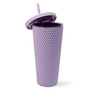 Matte Studded Tumbler with Lid & Straw, Reusable BPA Free Plastic Water Bottle, Travel Friendly Water/Iced Coffee/Cold Brew/Smoothie Textured Cold Cup, 24oz (Lilac)