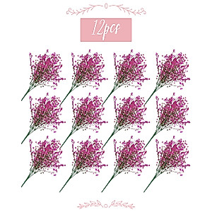 Omldggr 12 Bundles Artificial Shrubs Bushes Artificial Flowers Outdoor UV Resistant Plants Flowers Decorative Artificial Shrubs Bushes for Flower Arrangement Garden Home Decoration(Purple RED)