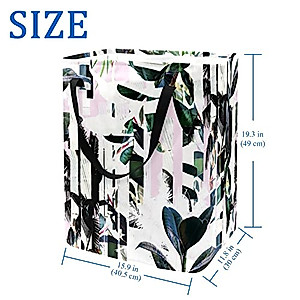 Abstract Leaves in Striped Print Collapsible Laundry Hamper, 60L Waterproof Laundry Baskets Washing Bin Clothes Toys Storage for Dorm Bathroom Bedroom