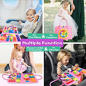 Waligoy Busy Board Montessori Toys for Toddlers 1 2 3 4 Year Old, Sensory Activity Toys for Fine Motor Skills, Educational Travel Toys for Airplane Car, Autism Toys,Preschool Gifts for Girls Pink