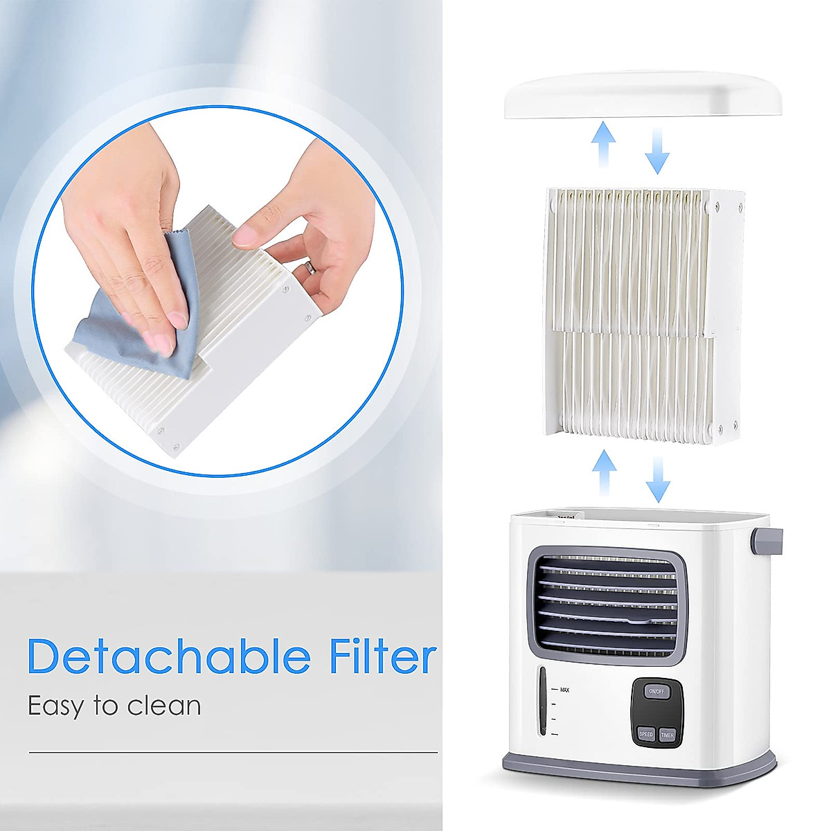 3 in 1 Personal Air Conditioner Fan for Office - Mini Portable AC Evaporative Air Cooler Fan w/Auto Timer, Adjustable Wind Direction, 18 Oz Large Water Tank, Low Noise, Ideal for Small Room Indoor