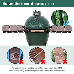 Dracarys Bamboo Side Shelves for Big Green Egg,3 Slat Bamboo Egg Mate with Folding Side Shelves Table,Large Big Green Egg Side Table Replacement - 3 Shelves Slats for Large Big Green Egg