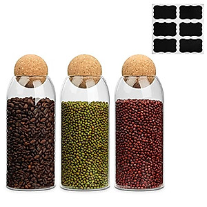 ComSaf 34Oz Glass Storage Container with Ball Cork, Coffee Storage Jar, 3Pcs Bath Salt Jar, Glass Jar with Cork Lids, Decorative Jar for Candy, Tea, Suger, Bathroom Apothecary Cotton Swab Qtip Holder