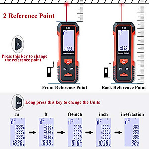 MAKINGTEC Laser Measure 196Ft M/Ft/in with Fraction Mode,Tape Measure Laser Measuring Device Large LCD Backlight Display, Pythagorean Mode Distance Measure Area and Volume Laser Distance Meter K-60