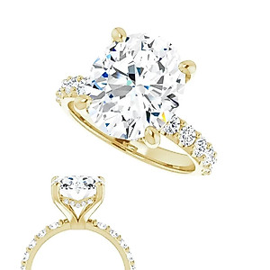 Handmade 10K Gold 4 CT Oval Cut VVS1 Colorless Moissanite Engagement Ring for Women Bridal Set Moissanite Wedding Ring for Gifts (Yellow Gold, 5.5)