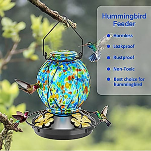 Hummingbird Feeder, Glass Hummingbird Feeder for Outdoors, Vibrant Colors Attract Hummingbirds, 18 Ounces, Netted Texture Ball Shape Bottle