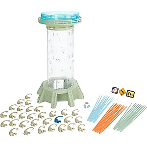 Mattel Games KerPlunk Jurassic World Dominion Kids & Family Game with Velociraptor Dinosaurs, Tower, Sticks, Die & Stickers