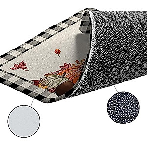 Thanksgiving Plaid Round Area Rug 3ft,Washable Outdoor Indoor Carpet Runner Rug for Bedroom,Kitchen,Living Room,Office,Area+Rug Small Bath Door Desk Floor Mat Buffalo Check Gnome Pumpkins Black Beige
