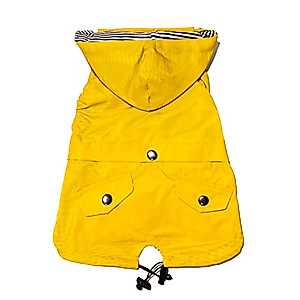 Sleeveless Zip Up Dog Raincoat with Reflective Buttons, Pockets, Rain/Water Resistant, Adjustable Drawstring, & Removable Hood - Size XS to XL - Stylish Premium Dog Raincoats (Medium, Yellow)