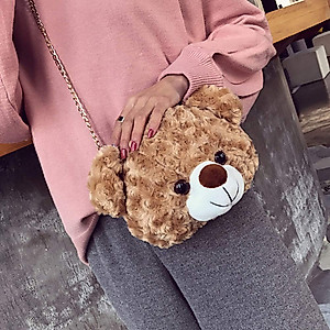 VALICLUD Storage Bag Crossbody Bag Cute Bags Lovely Cartoon Shaped Shoulder Bag Plush Chain Bag for Girls Women Head Bags Coffee Bear Purse Plush Shoulder Bag