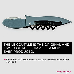 Le Coutale Waiters Corkscrew by Coutale Sommelier - Grey - Two-Step Lever Action for Smooth Cork Pull - Wine Bottle Opener for Bartenders and Gifts - Sharp Micro-Serrated Knife