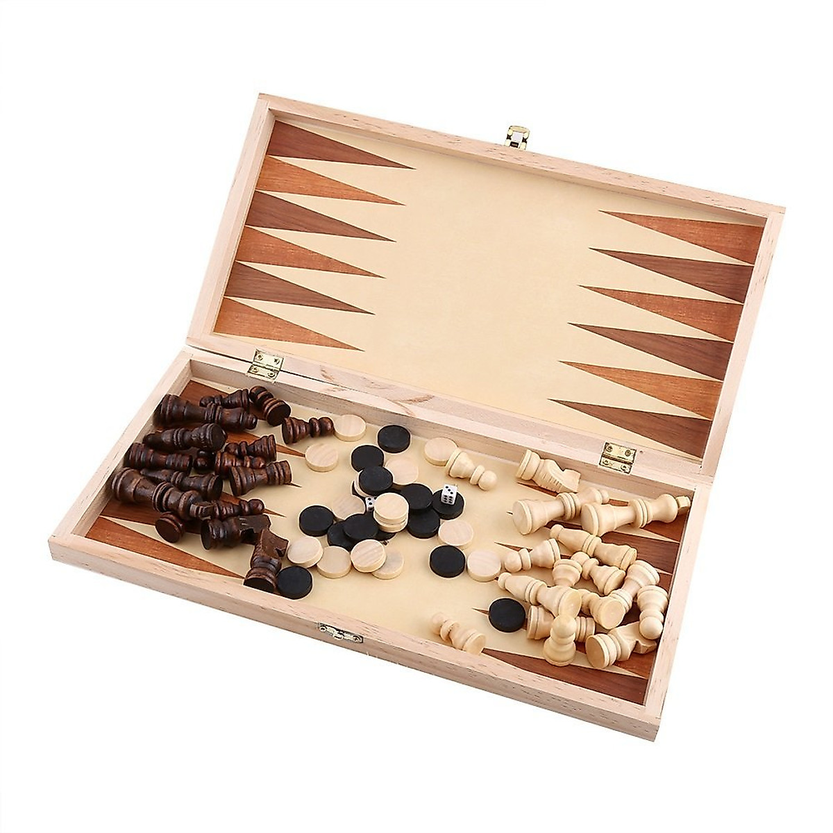Thur amo Folding Wooden Chess Set with Storage Box 3 in 1 International Board Chess Checkers 34 x 34 cm