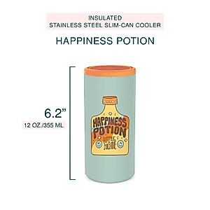 Insulated Stainless Steel Slim-Can Cooler by Studio Oh! - Happiness Potion - 12-Ounce Double-Wall Construction with Full-Color Artwork & Secure Screw-On Lid