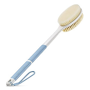 Back Scrubber Anti Slip for Shower,Back Brush Long Handle with Stiff and Soft Bristles,Body Exfoliator for Bath or Dry Brush(Blue)