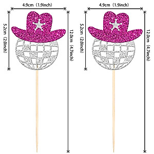 24 PCS Disco Ball Cowgirl Hat Cupcake Toppers Glitter Star Western Cowboy Hat Disco Balls Cupcake Picks for 1970s Disco Music Theme Wedding Bridal Shower Birthday Party Cake Decorations Supplies