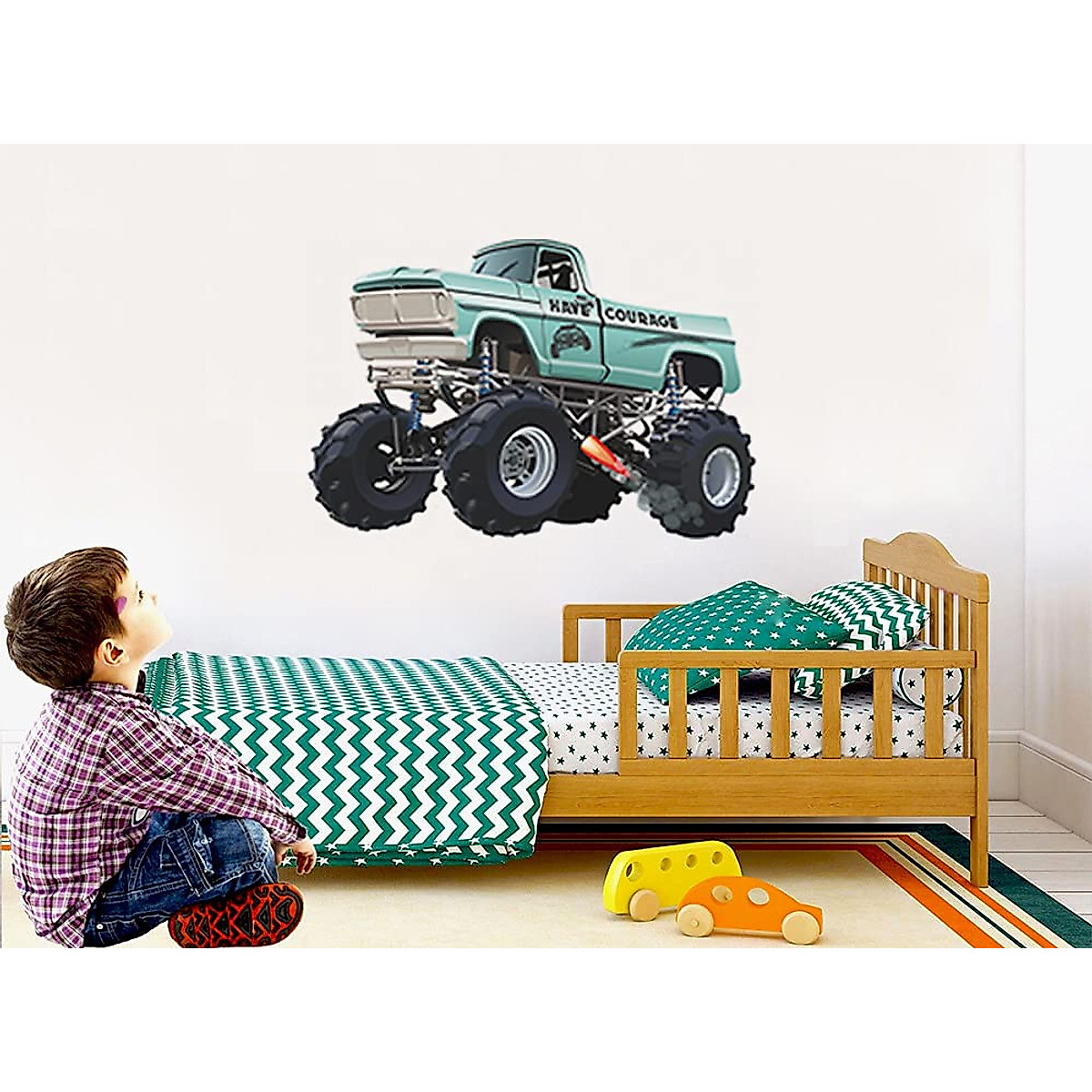 Monster Truck Wall Stickers Decals for Boy’s Bedroom, Gift for Boy's, Car Decor Wallpaper Mural for Nursery Classroom Kids Room