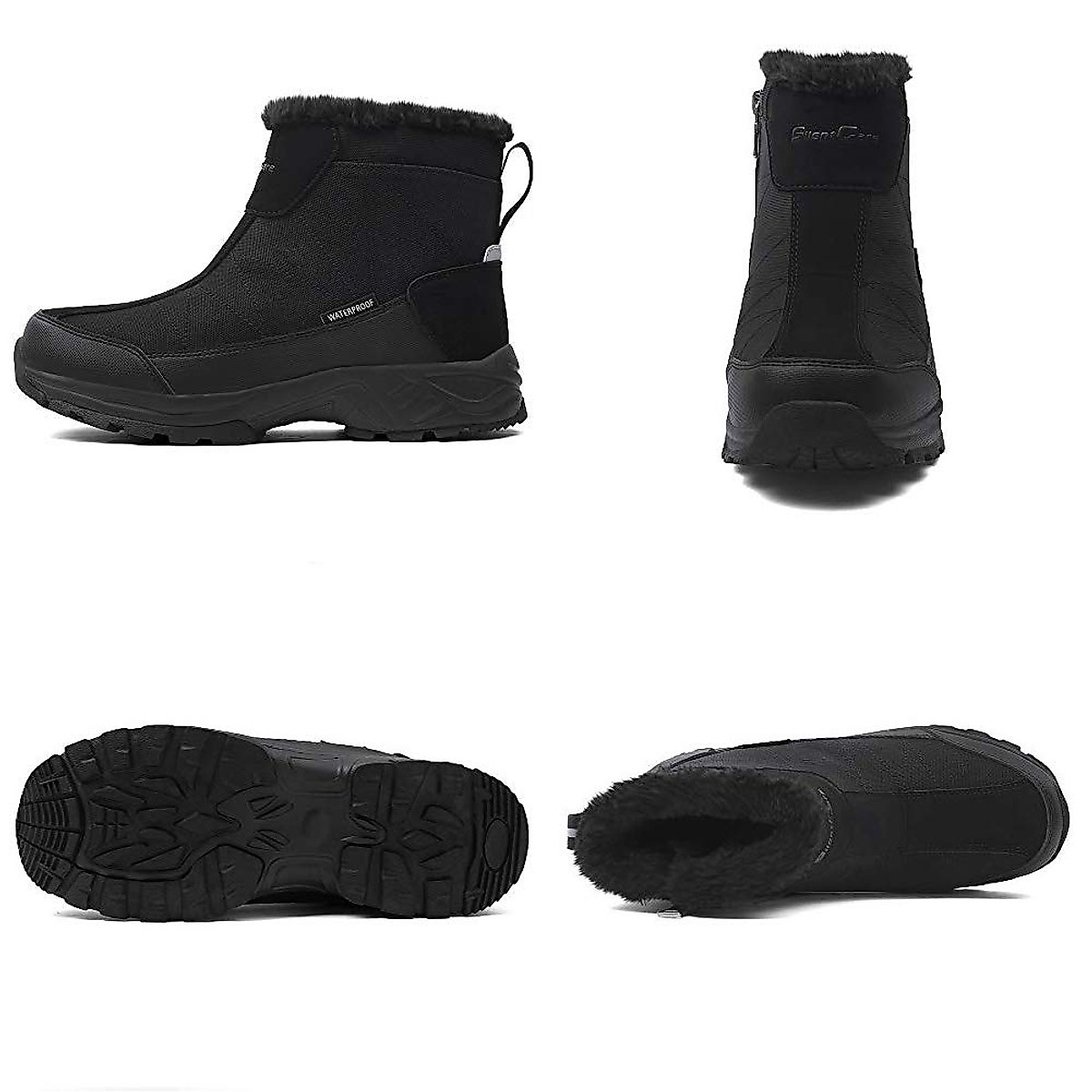 SILENTCARE Men's Warm Snow Boots, Fur Lined Waterproof Winter Shoes, Anti-Slip Lightweight Ankle Boot (11.5 M US, Black)