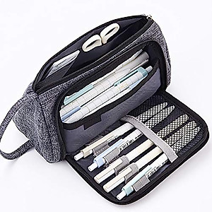 Big Capacity Colored Canvas Pencil Pen Case, Large Multifunction Pencil Pen Holder Organizer Bag for Students Office Back to School by Hubhnb (Gray)