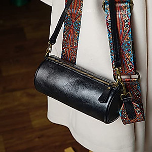 DIVCIDLC Women Cylindrical Bag, Wide shoulder strap Crossbody Shoulder Bag Purse with 2 Straps, Small Satchel Pouch Round Bag, Black