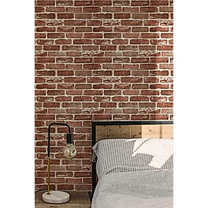 Hopeak Red Brick Wallpaper, Self-Adhesive Peel and Stick Wallpaper Waterproof and Removable Good for Home Decoration and Furniture Renovation (17.5 x 118 Inch)
