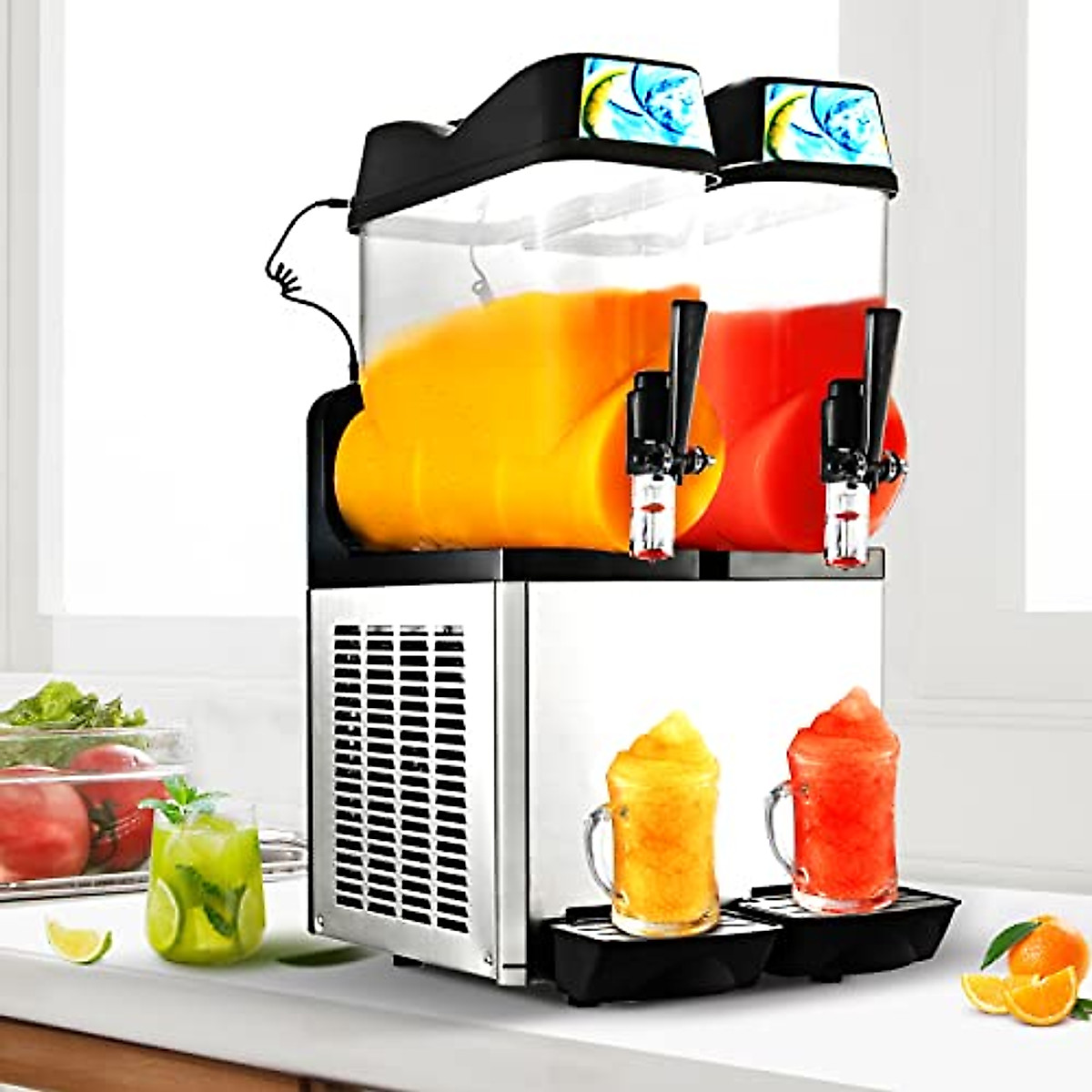 VEVOR Frozen Drink Machine, 12LX2 Tanks Commercial Margarita Machine, 700W Commercial Slushy Machine, Stainless Steel Margarita Machines, Efficient Cooling Perfect for Cafes Restaurants Bars