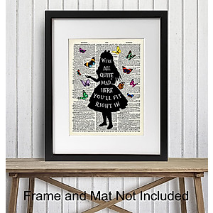 Alice Wonderland Quote Dictionary Wall Art - 8x10 Photo, Home Decor Poster - Unique Room Decorations for Bedroom, Office, Girls, Kids Room - Great Gift - 8x10 Unframed Picture Print