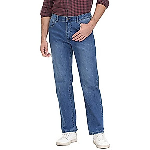 Soojun Men's Flex Waistband Relaxed Fit Straight Leg Jeans, Medium Stonewash, 36W x 30L